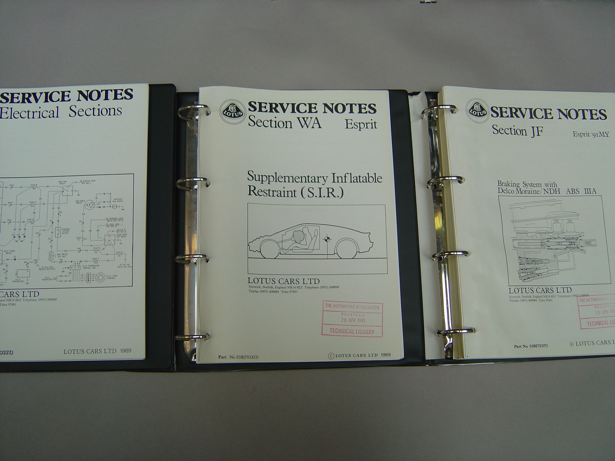 Bonhams Cars : Three Lotus Esprit Service Notes folders, 1991,
