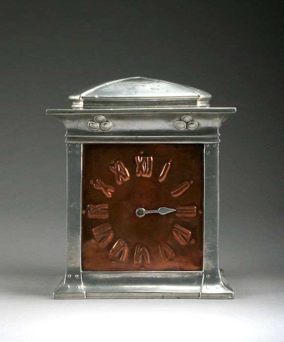Bonhams : Liberty & Co A Tudric Pewter & Copper Mantle Clock, circa 1910