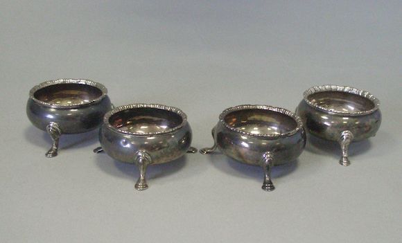 Bonhams : Two pairs of George III silver cauldron salts Maker's mark IM ...