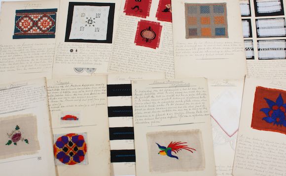Bonhams : Pages of a needlework work book