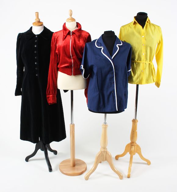 Bonhams : A red velvet zip up 'Bus Stop' jacket