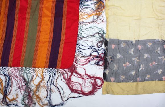 Bonhams : A brightly striped shot silk shawl