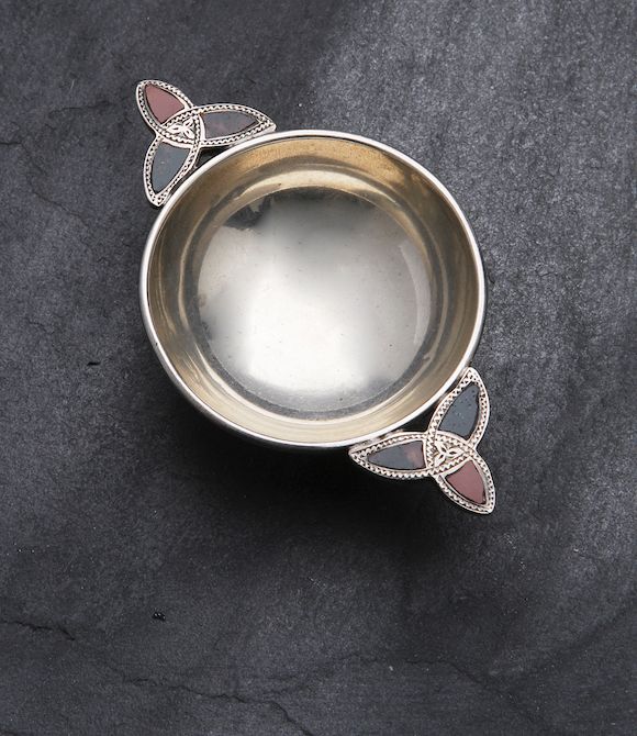 Bonhams : A miniature Scottish hardstone mounted quaich Birmingham 1913