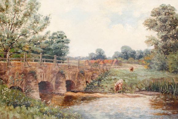 Bonhams : Manner of Ferdinand Thomas Lee Boyle River scene with bridge
