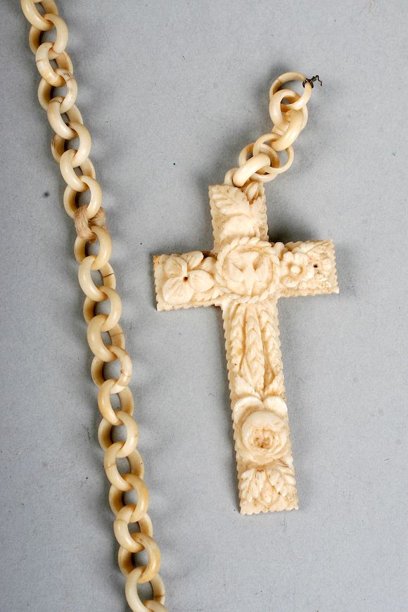 Bonhams : A 19th century carved ivory cross pendant