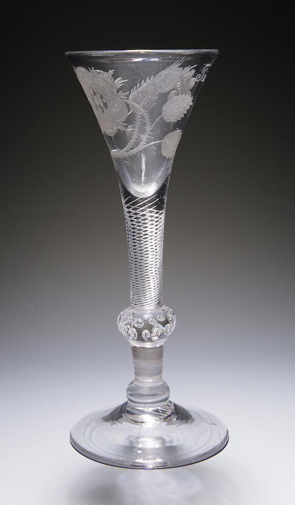 Bonhams An Engraved Jacobite Composite Wine Glass Circa 1750