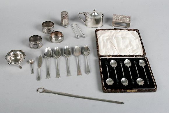 Bonhams : A silver oval shaped mustard pot Chester, 1919 together with ...