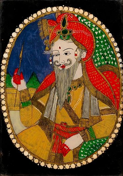 Bonhams : RANJIT SINGH Two reverse portraits of Ranjit Singh on glass, c.1860