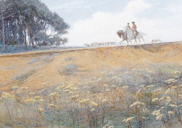 Bonhams : Andrew Carrick Gow (British, 1848-1920) Two huntsmen with hounds