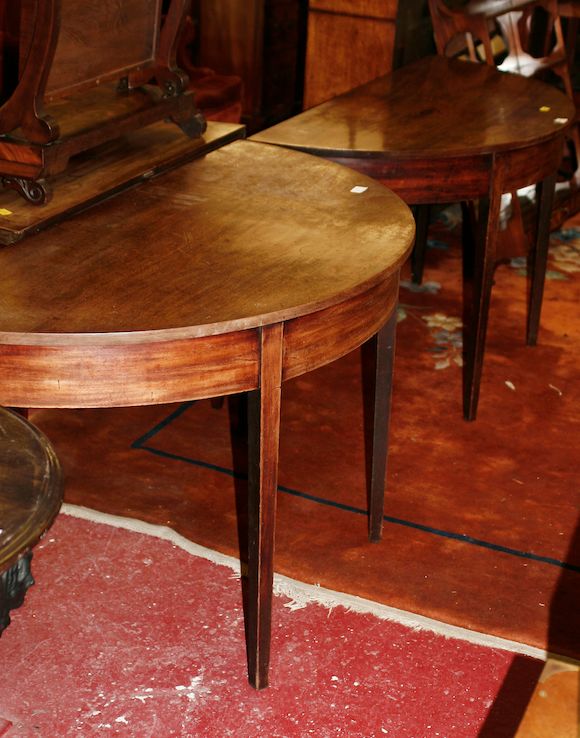 Bonhams : A pair of George III mahogany D shaped tables