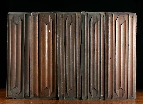 Bonhams : A group of five carved oak linenfold panels