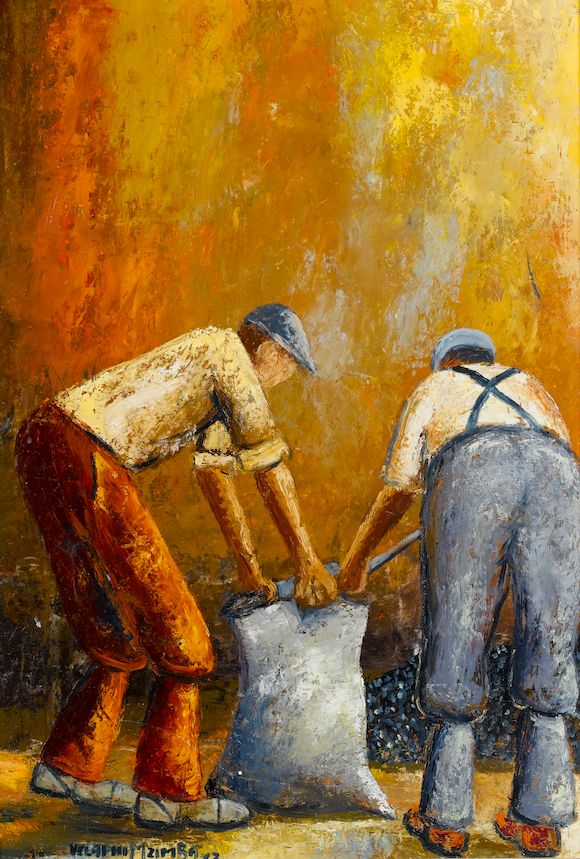 Bonhams : Velaphi Mzimba (South African, born 1959) Collecting the coal