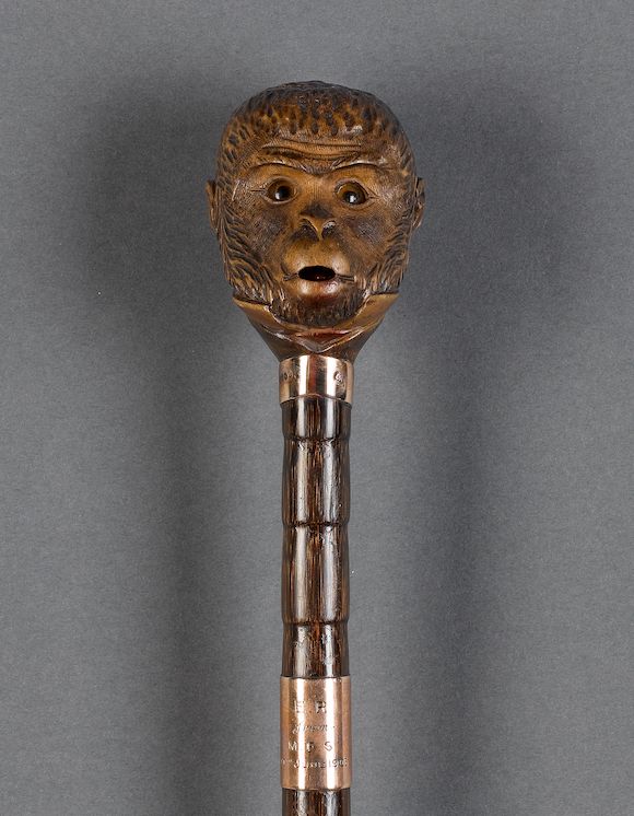 Bonhams : An Edwardian 15 carat gold mounted articulated monkey gadget ...