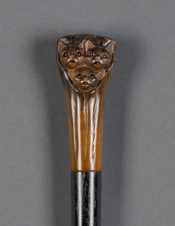 Bonhams : An articulated cat walking cane,