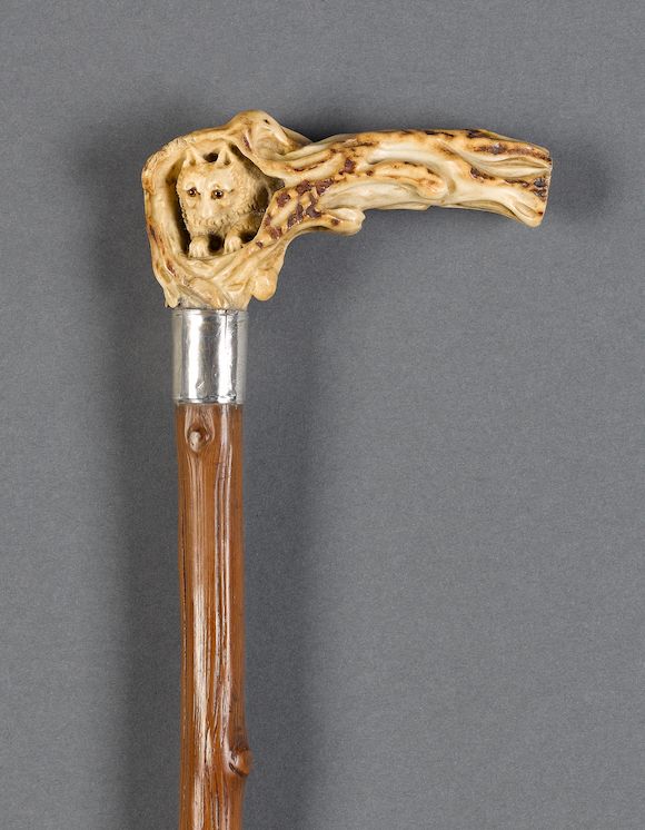 Bonhams : A Victorian antler and silver mounted possum walking stick ...
