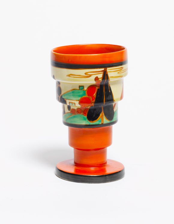 Bonhams : Clarice Cliff 'Trees and House ' a vase (shape 366), circa 1935