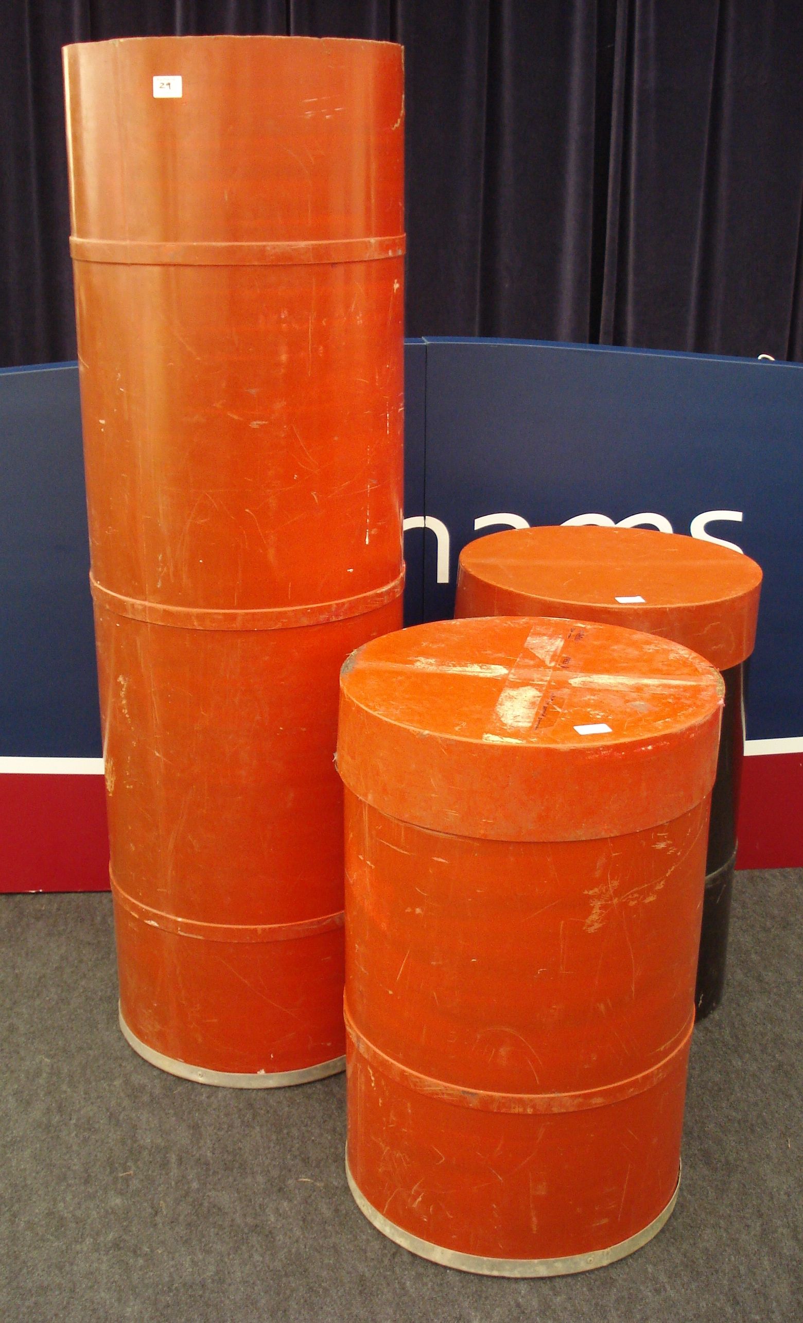 Bonhams Cars : Three racing wheel storage barrels,