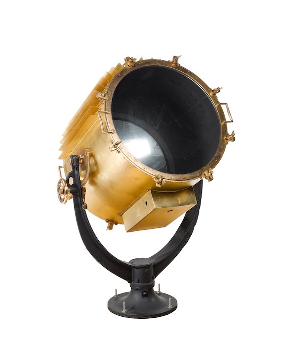 Bonhams : A large ship's searchlight, 20th century, 28in (72cm) diameter