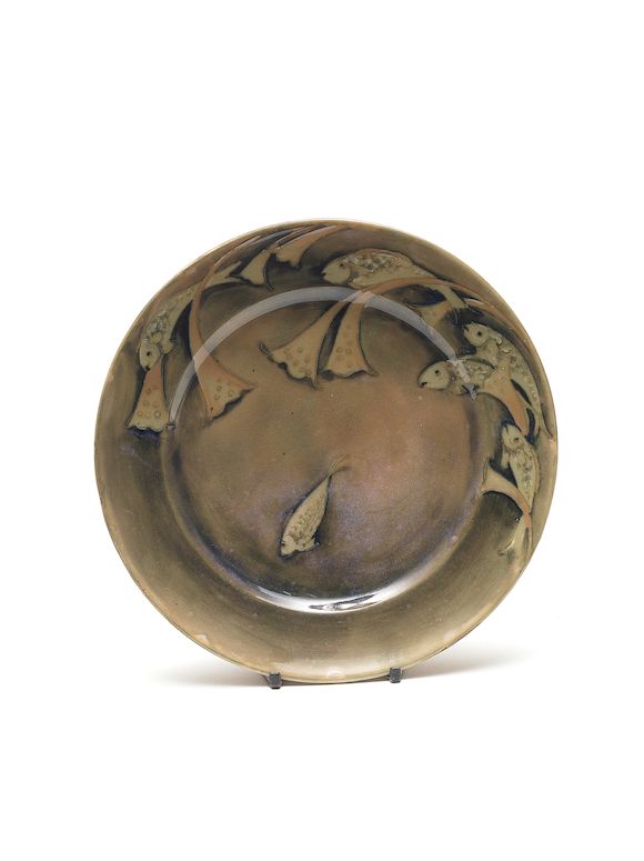 Bonhams : William Moorcroft 'Fish' a plate, circa 1930