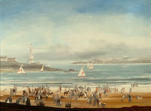 Bonhams : Brian Shields (Braaq) (British, 1951-1997) Figures on a beach ...