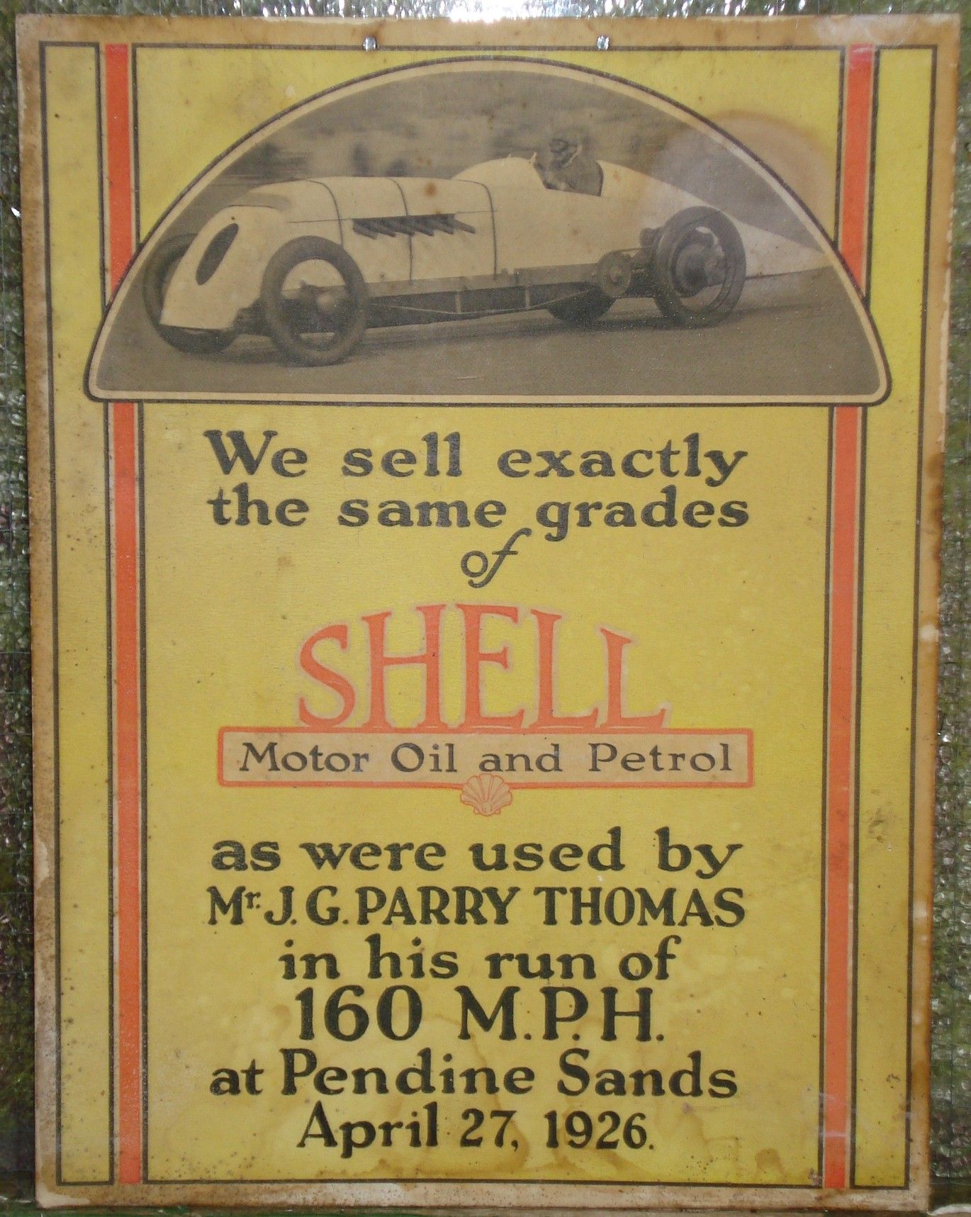 Bonhams Cars : A Shell Motor Oil and Petrol advertising card, 1926,