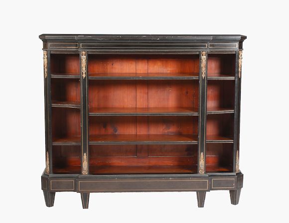 Bonhams : A Victorian ebonised and gilt metal mounted breakfront open ...
