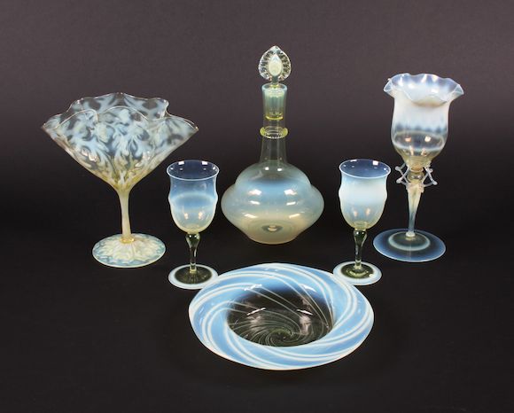 Bonhams : A John Walsh Walsh opalescent glass vase, a Whitefriars ...