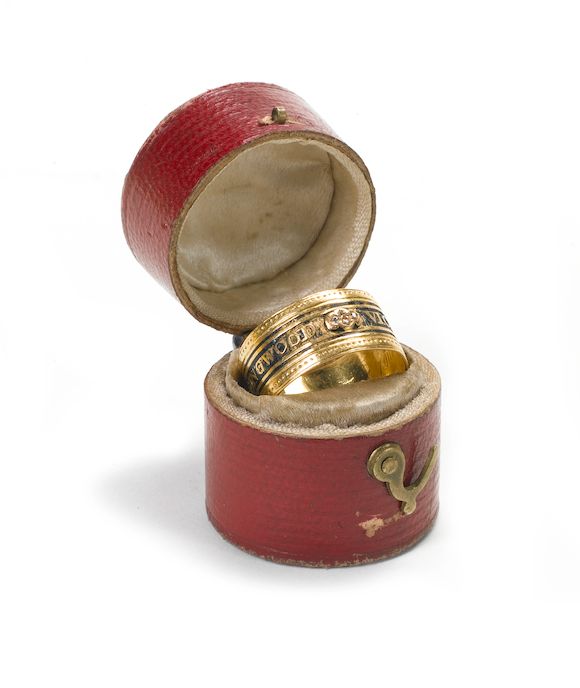 Bonhams : A gold, enamel and diamond mourning ring, Admiral Collingwood.