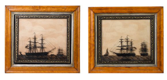 Bonhams : A pair of glass silhouette ship portraits, USS Perseverance ...