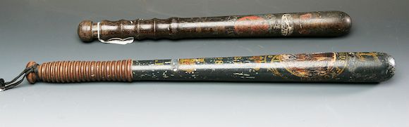 Bonhams : Two Victorian painted police truncheons