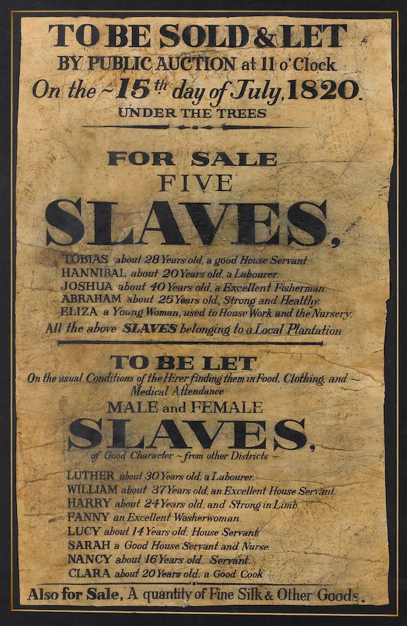 Bonhams : A printed slave poster 18 by 11in (46 by 28cm)