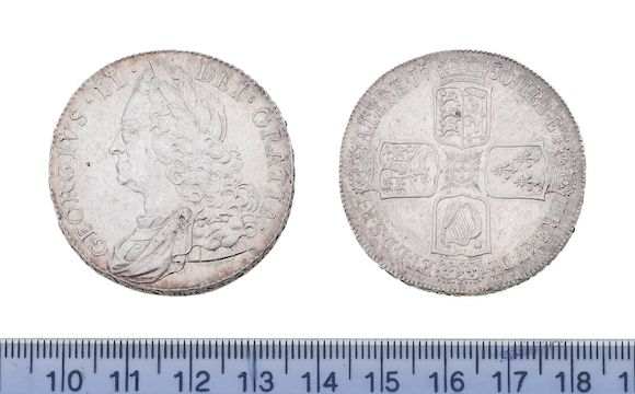 Bonhams : George II, Crown, 1750 VICESIMO QVARTO, old laureate and ...