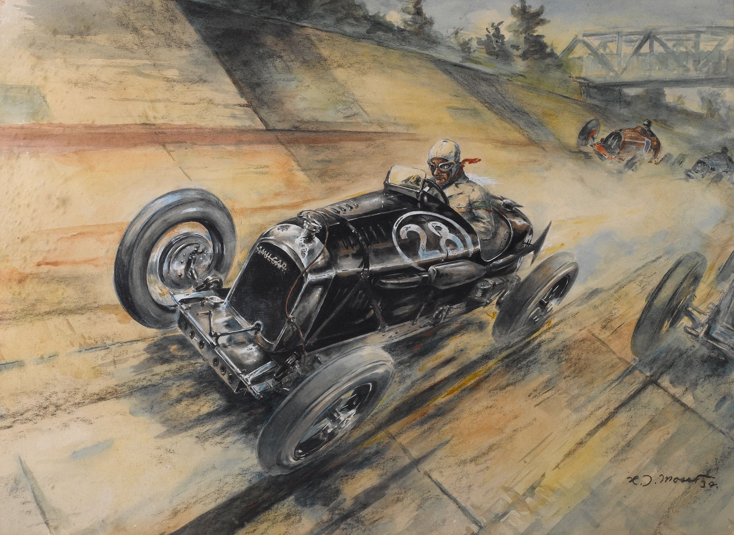 Bonhams Cars : H J Moser, 'Amilcar C6 on the banking at Brooklands',