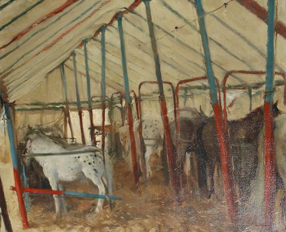 Bonhams : Thomas Ryan (Irish, born 1929) Horses in a tent