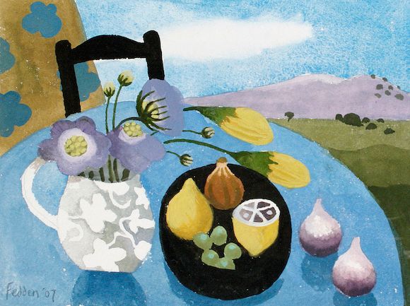 Bonhams : Mary Fedden R.A. (British, born 1915) Table still life with chair