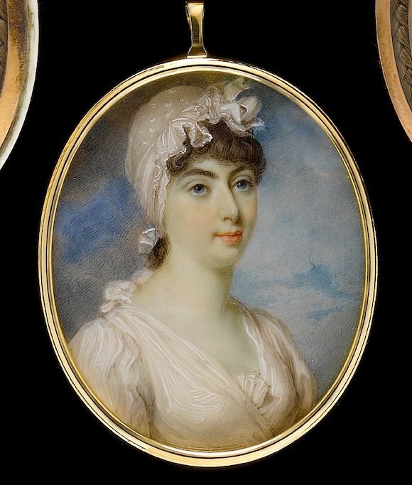 Bonhams : English School, circa 1810 A Lady, wearing white dress, her ...