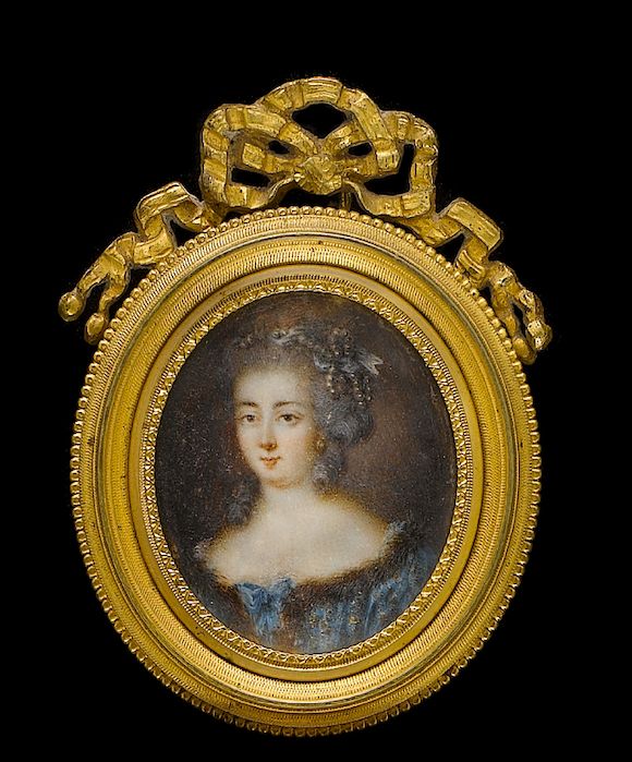 Bonhams : French School, circa 1775 A Lady, wearing blue dress with ...