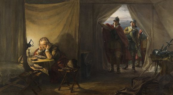 Bonhams : Louis Haghe (British, 1806-1885), 19th Century, Cromwell at prayer before battle