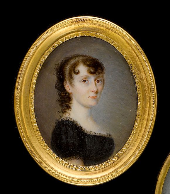 Bonhams : French School, circa 1810 A Lady, wearing black dress with ...