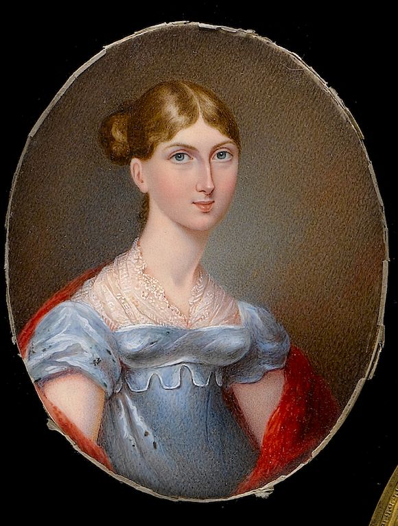 Bonhams : English School, circa 1815 A Lady, wearing blue dress with ...