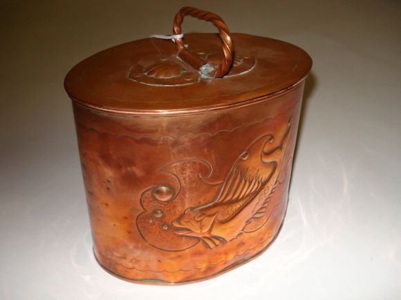 Bonhams : A Newlyn copper oval biscuit box