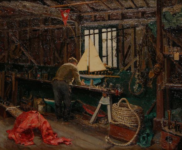 Bonhams : Edith Bruce (British, 20th Century) In the sailmaker's loft