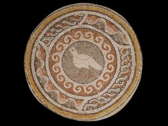 Bonhams : A Roman mosaic roundel with a bird