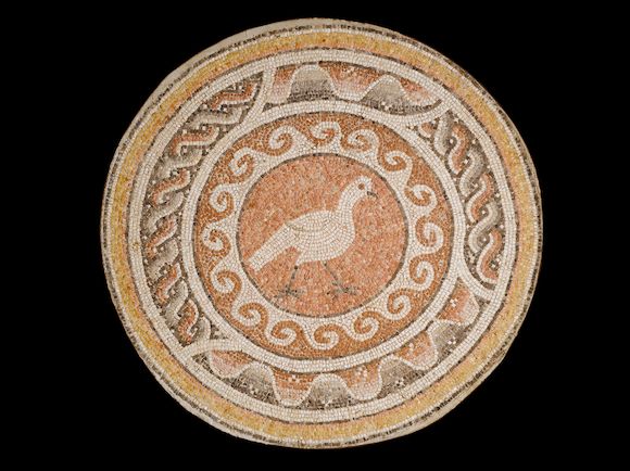 Bonhams : A Roman mosaic roundel with a bird