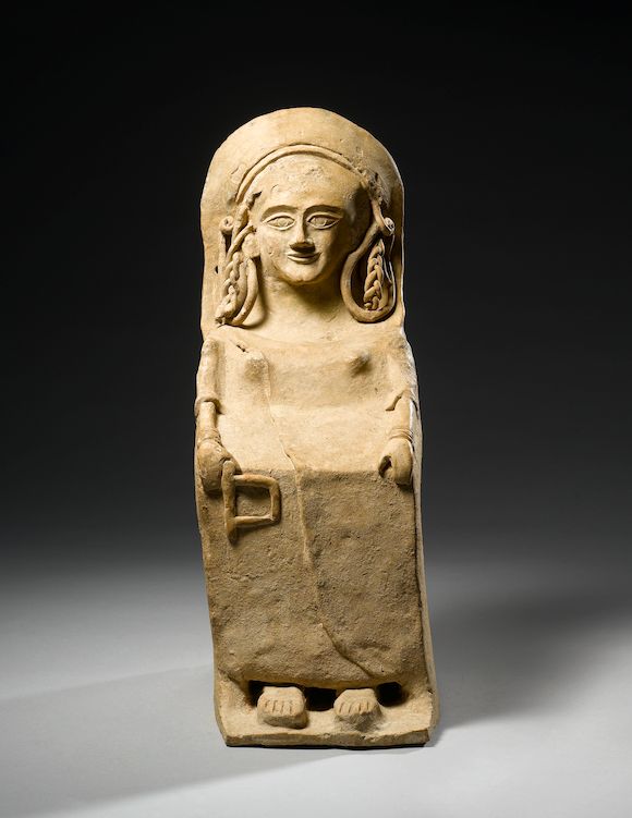 Bonhams : A large Greek hollow terracotta seated goddess statue