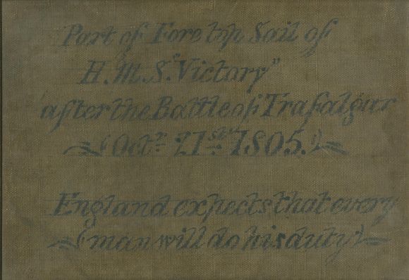 Bonhams : A framed fragment of HMS "Victory"s Fore Topsail at Trafalgar ...