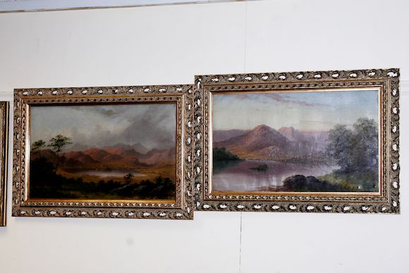 Bonhams : M Jacobi a signed pair of landscapes with lakes, 30cm x 50cm