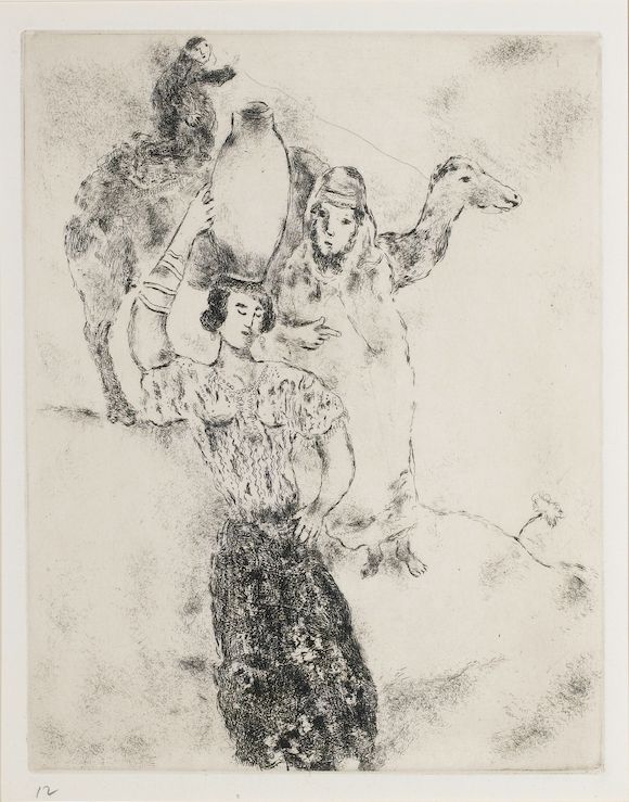Bonhams : Marc Chagall (Russian/French, 1887-1985) The Bible - plate 12 Etching, 1956, a proof ...