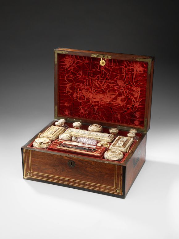 Bonhams : A George IV silver gilt mounted lady's dressing table set, by ...