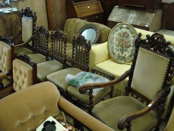 Bonhams : A set of carved oak Carolean style chairs,